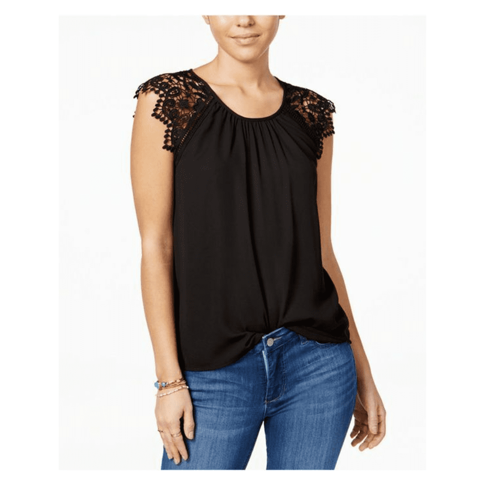 Miss Chievous Juniors' Crochet-Sleeve Top, Black, XS - Walmart.com