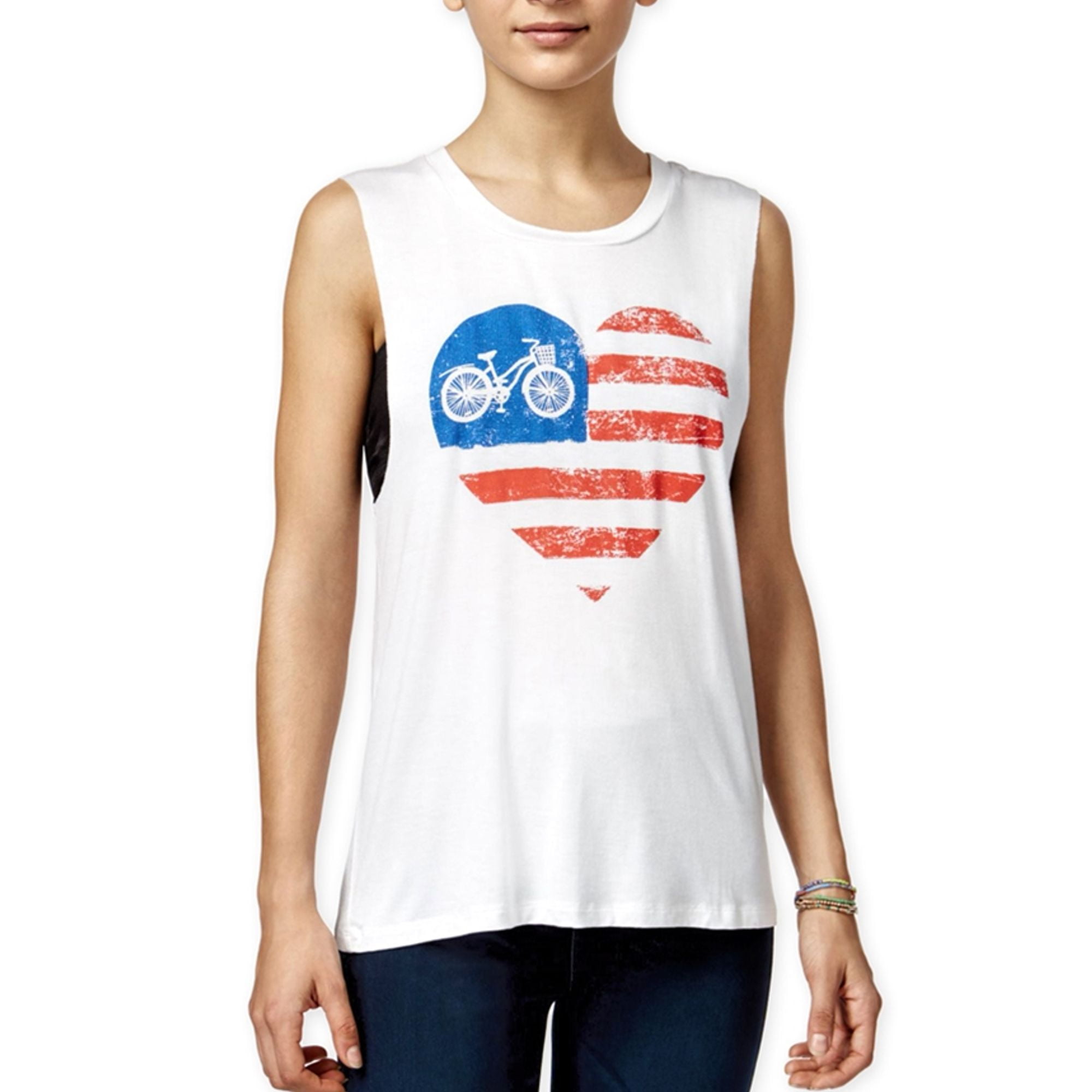 Miss Chievous Womens American Flag Bike Tank Top, White, Juniors, Large ...