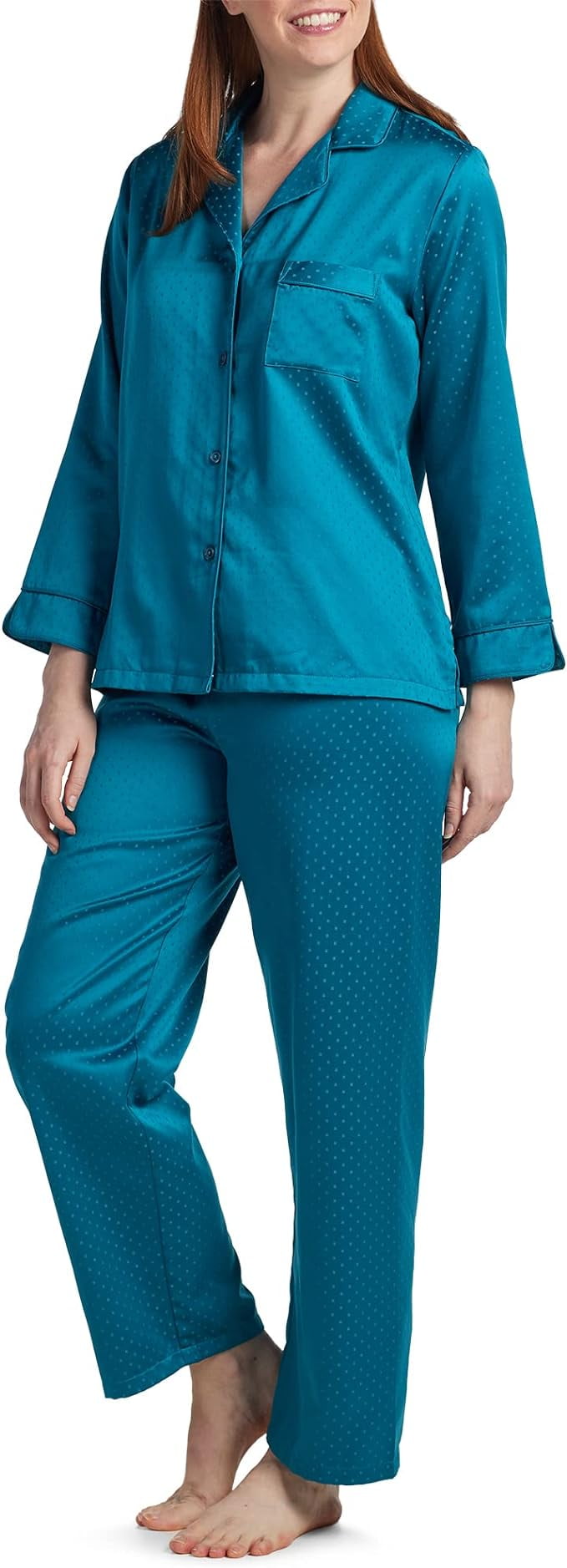 Miss Elaine Pajama Set Womens Satin Pj Set Elastic Waist And Button