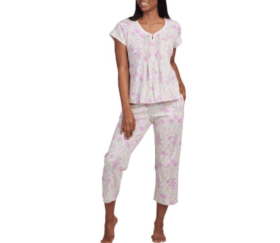 Miss Elaine Women's 2-Pc. Cropped Floral Pajamas Set - Pink Floral ...