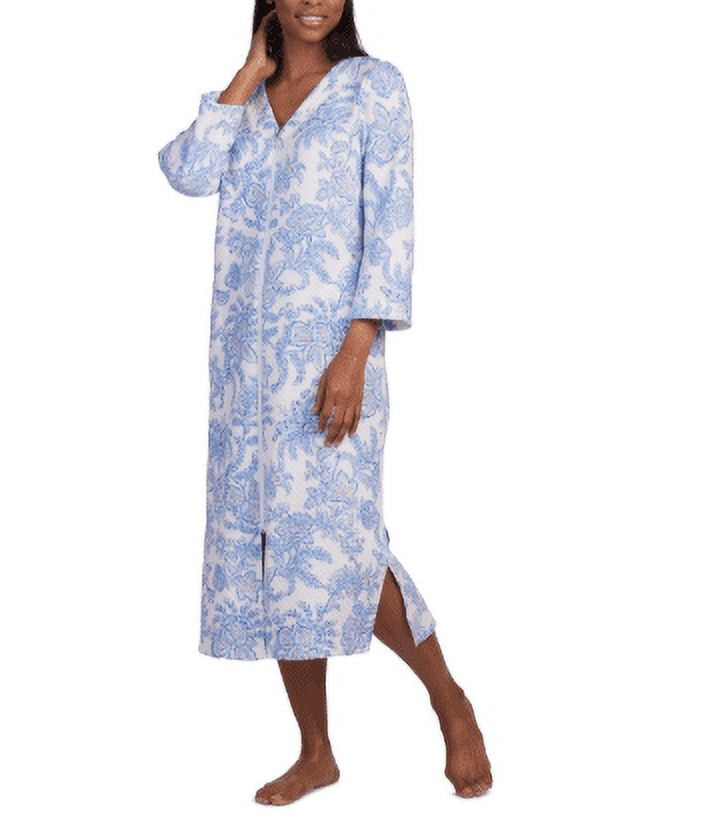 Miss Elaine Women's Quilted Floral 3/4-Sleeve Robe - Blue Floral ...