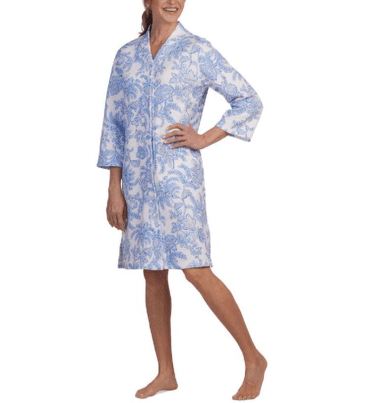 Miss Elaine Women's Quilted Floral Snap-Front Robe - Blue Floral ...