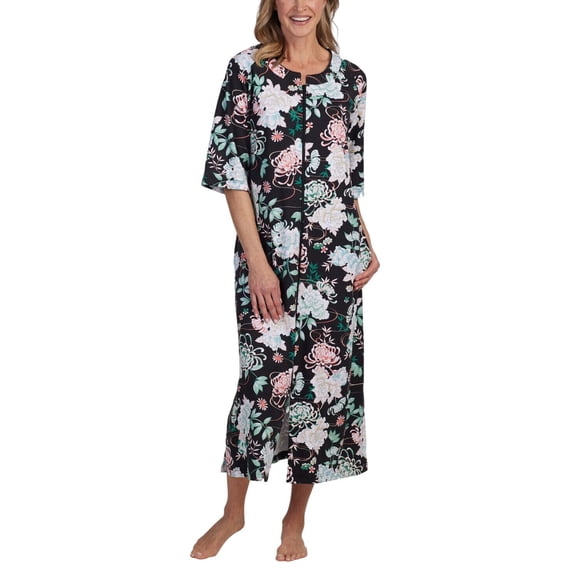 Miss Elaine Womens Printed 3/4-Sleeve Zip Robe Nightgown 869824 Seaside ...
