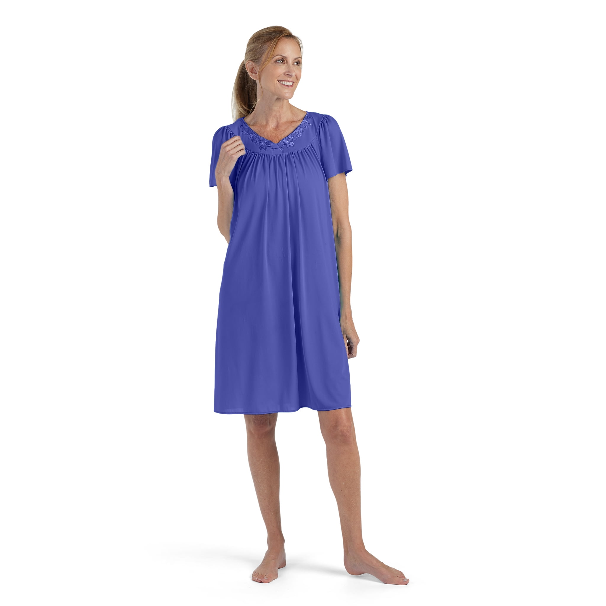 Miss Elaine Womens' Short Tricot Nightgown, Flutter Sleeves, Large ...