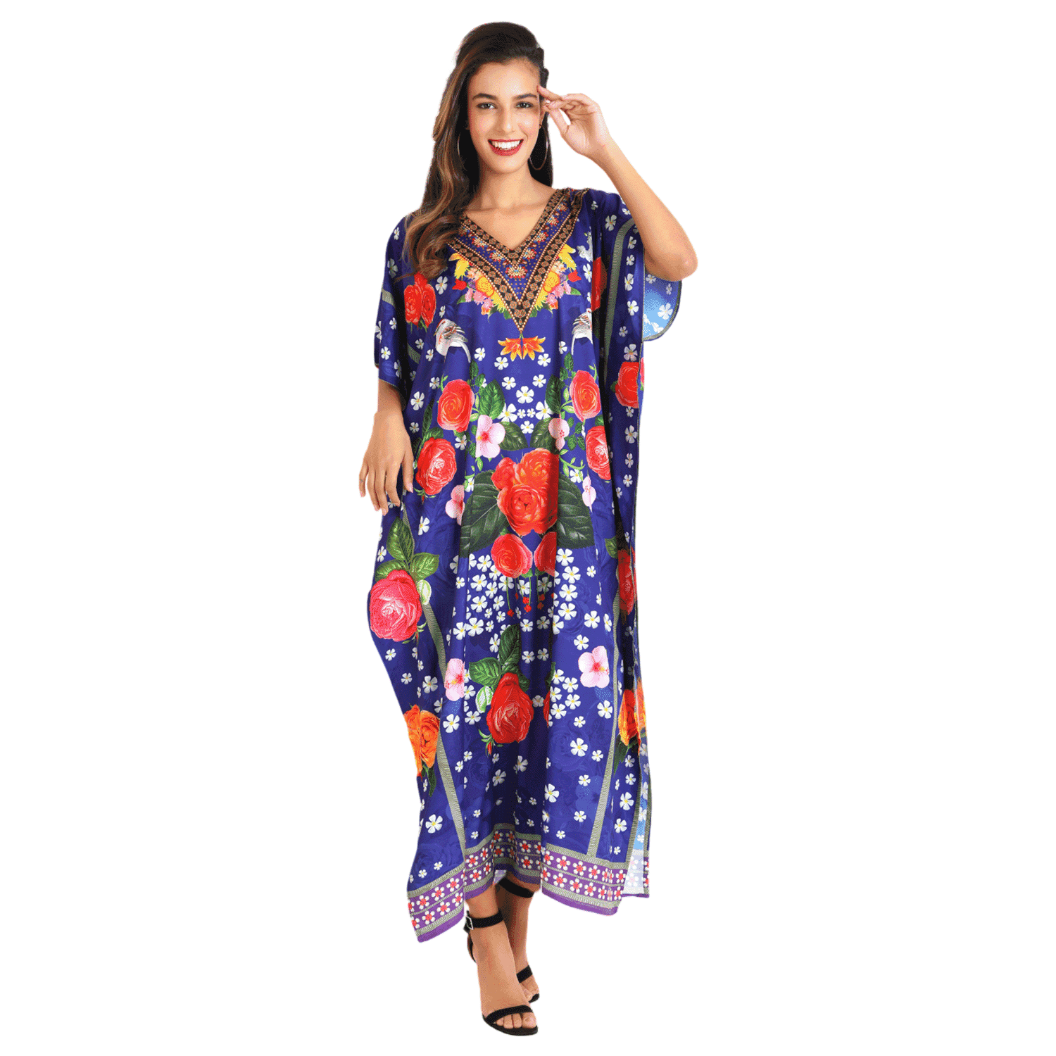 Miss Lavish London Women's Bohemian Flowy Beach Loungewear Kaftan, Blue ...