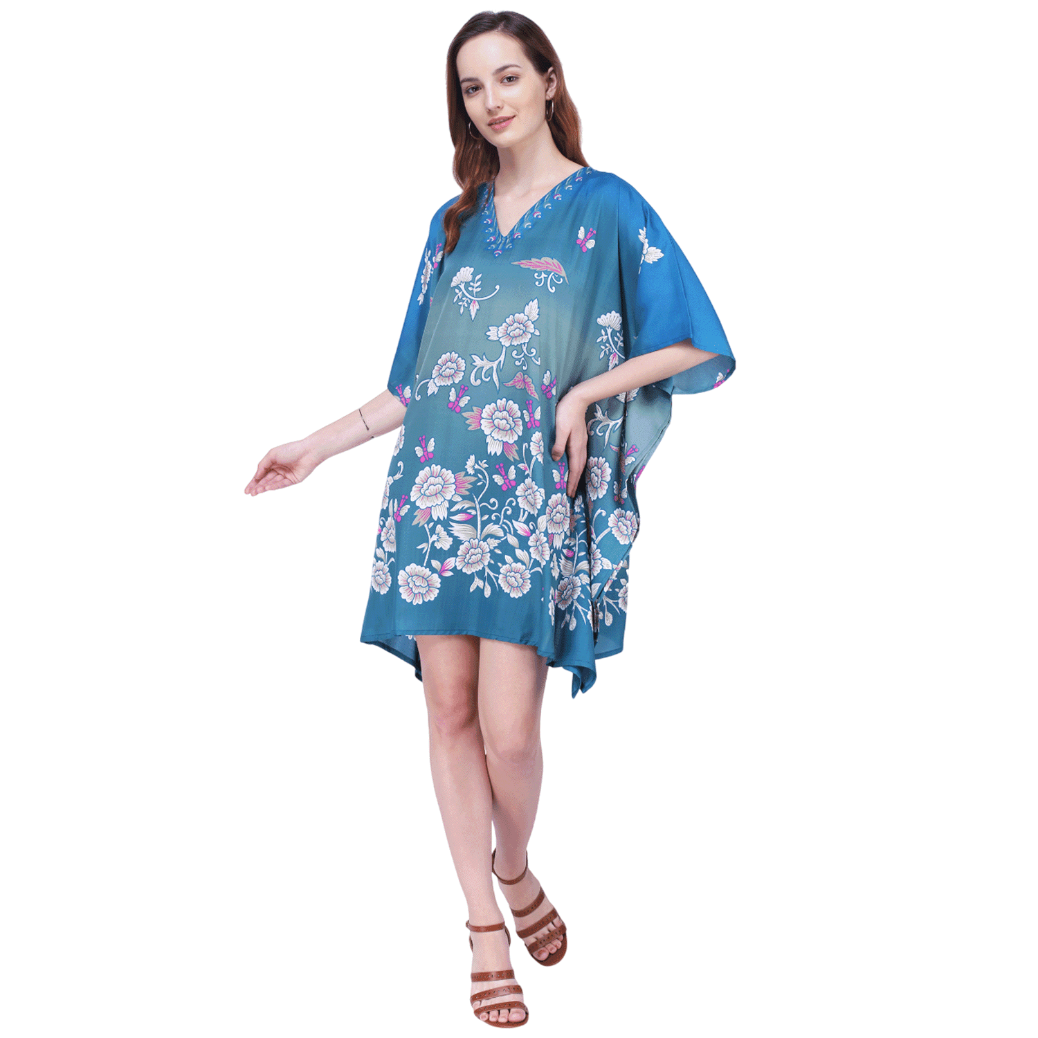 Miss Lavish London Women’s Short Kaftan Dress – Floral Print Kimono ...