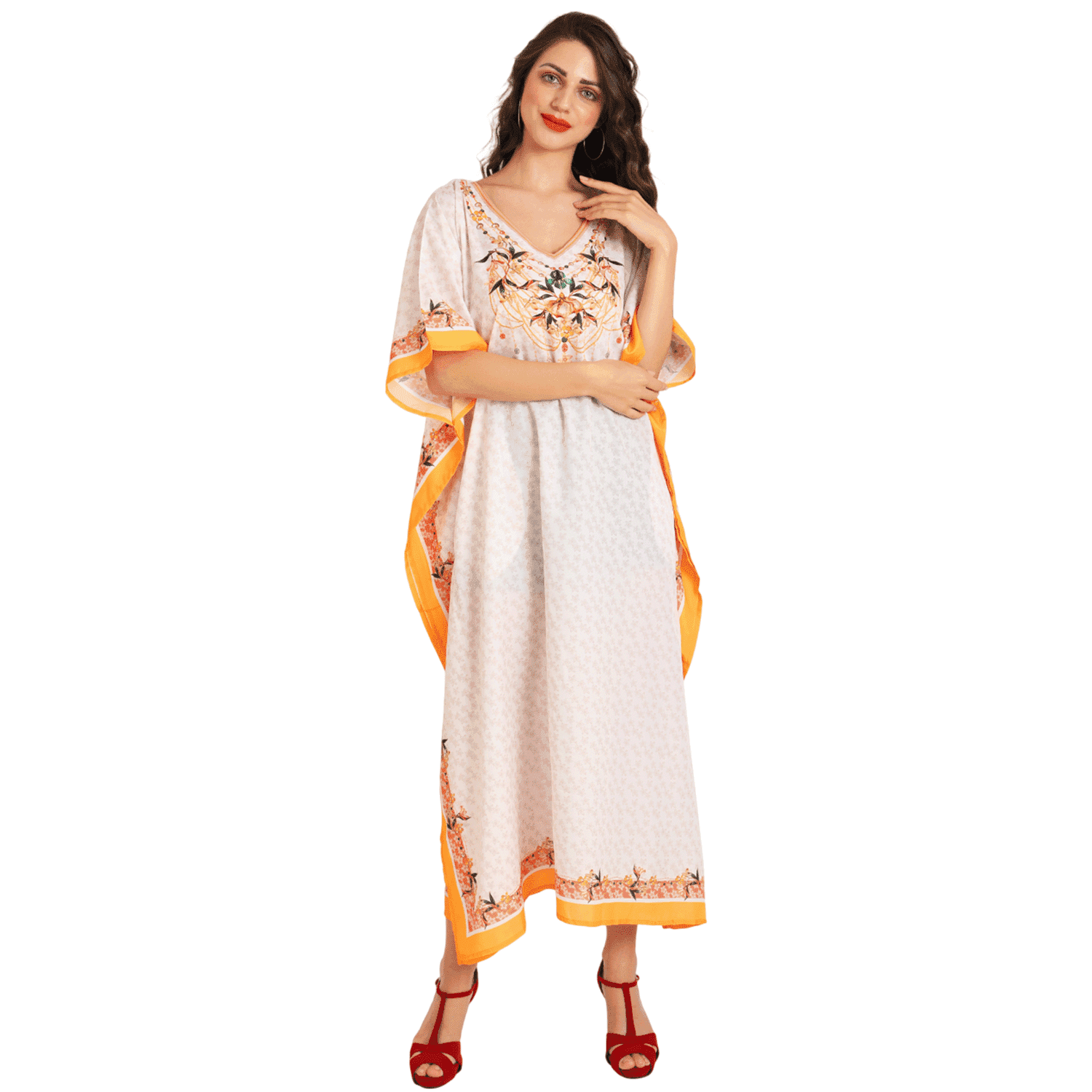 Miss Lavish London Women’s Ethnic Print Polyester Kaftan Dress with V ...