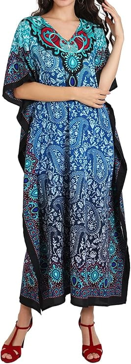 Miss Lavish London Women’s Long Kaftan Dress – Plus Size Maxi Caftan, Full-Length Beach Cover Up ...