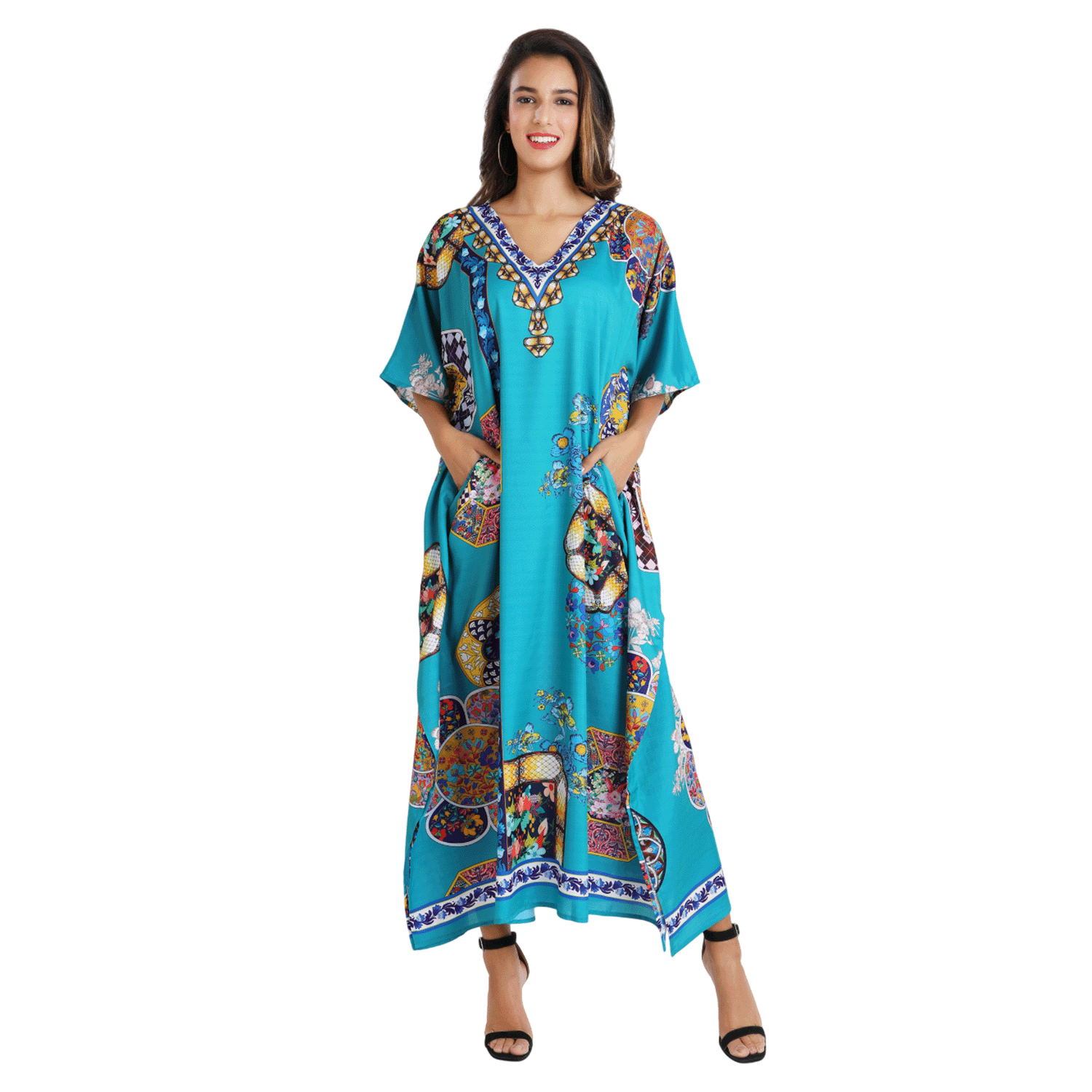 Miss Lavish London Women Kaftans Dresses, Teal L - Walmart.com