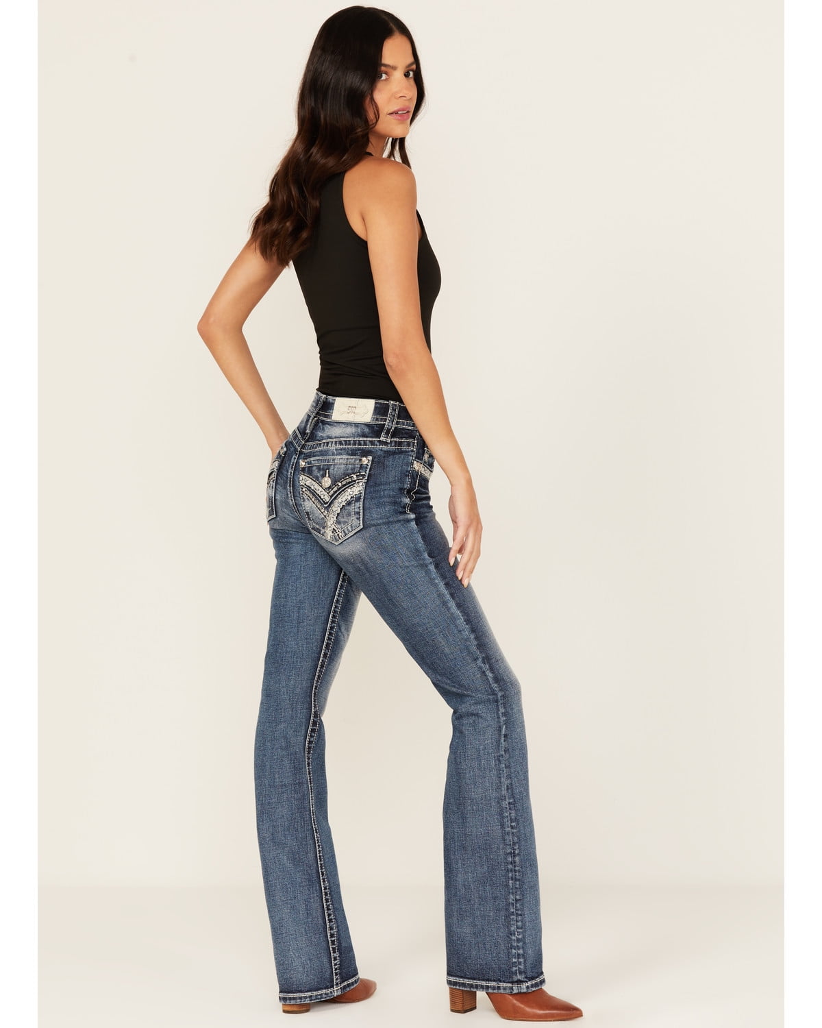 Miss Me Women's Medium Wash Embroidered Bootcut Stretch Denim Jeans ...