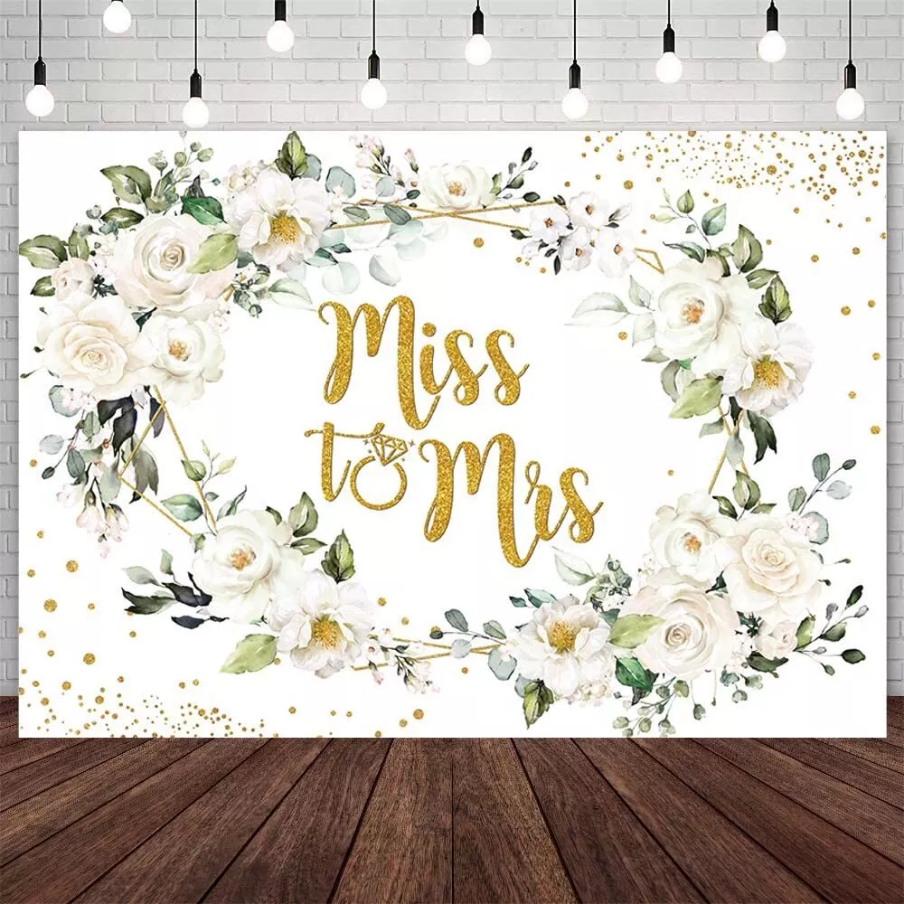 Miss to Mrs Backdrop Blue Floral Gold Dots Bridal Shower Photography ...