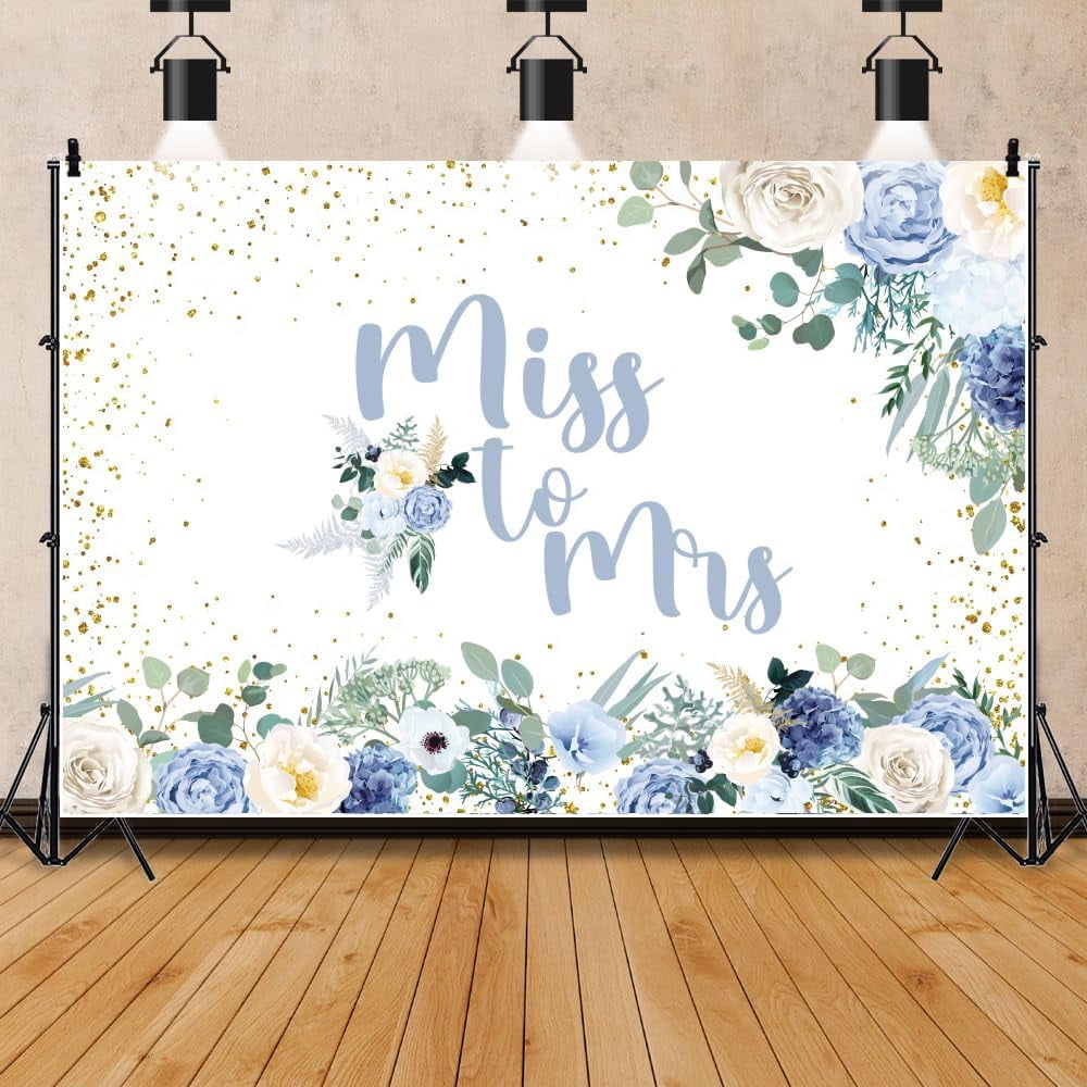 Miss to Mrs Backdrop Botanical Floral Golden Spots Backdrop Blue ...