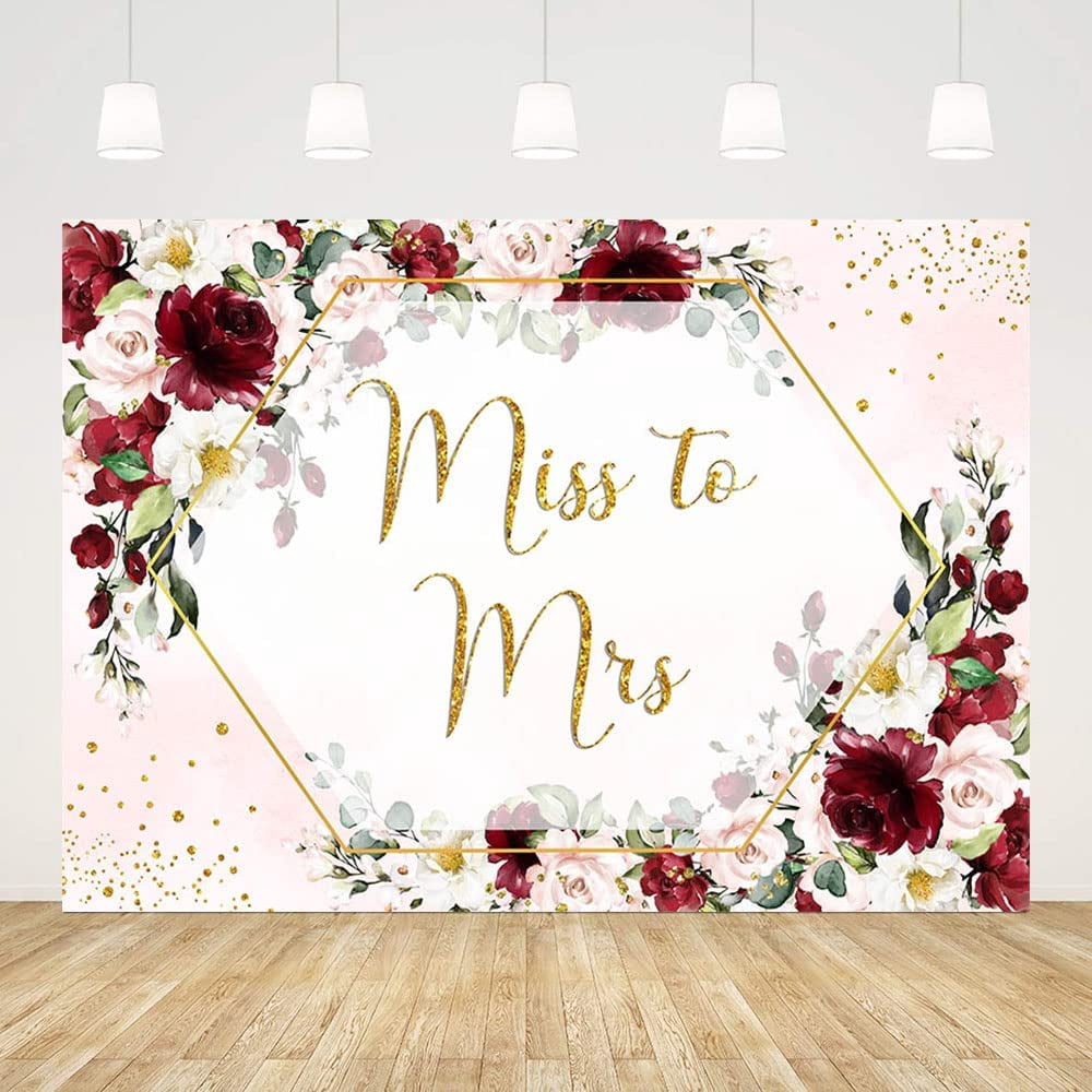 Miss to Mrs Backdrop for Bridal Shower Burgundy Red Flowers Photography ...