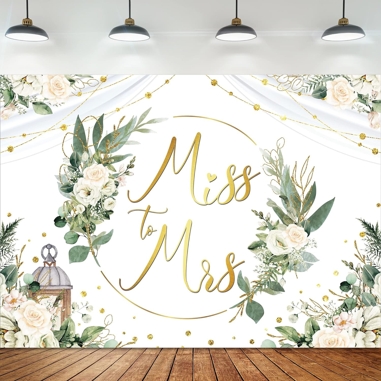 Miss to Mrs Backdrop Photography Wall Bridal Shower Rustic White Green ...
