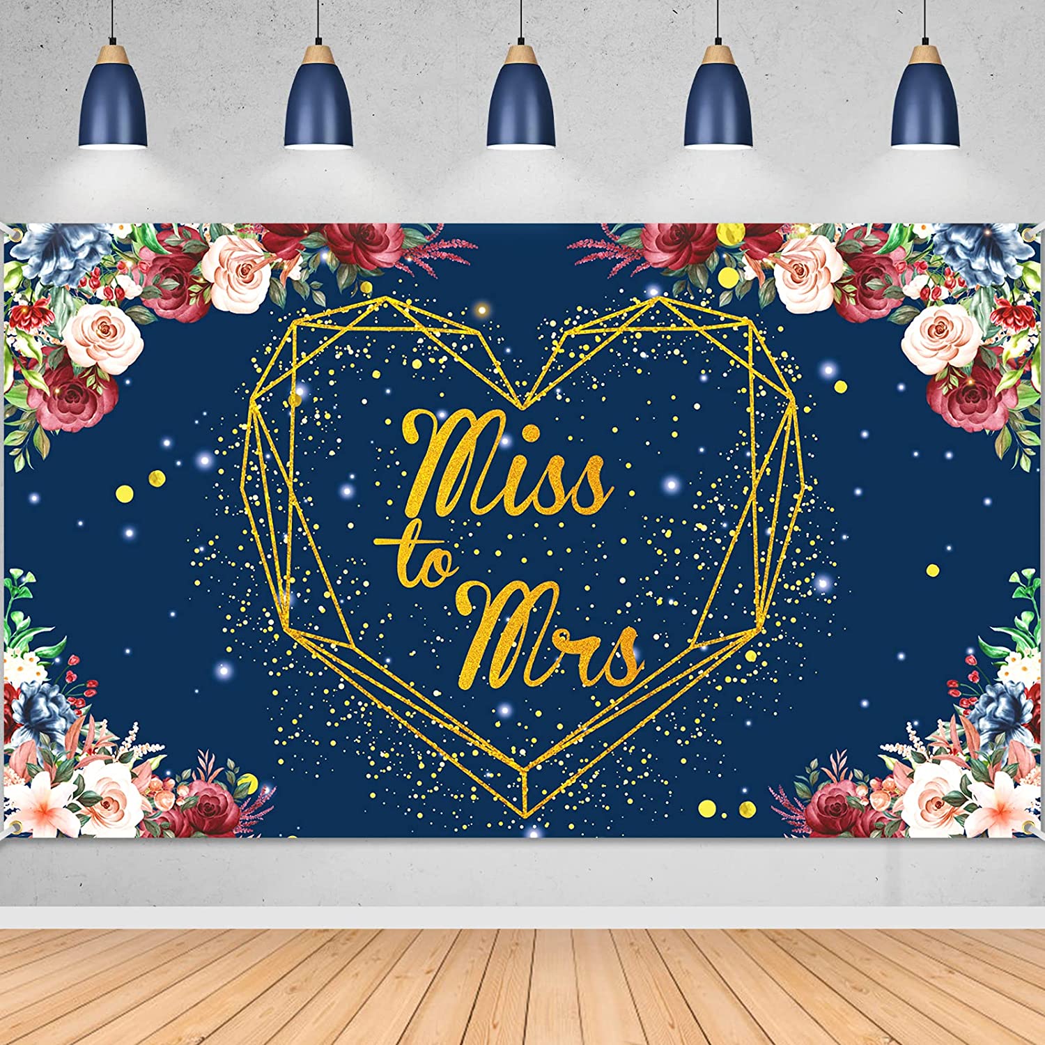Miss to Mrs Banner Backdrop Navy Blue Flower Glitter Wedding Bridal ...