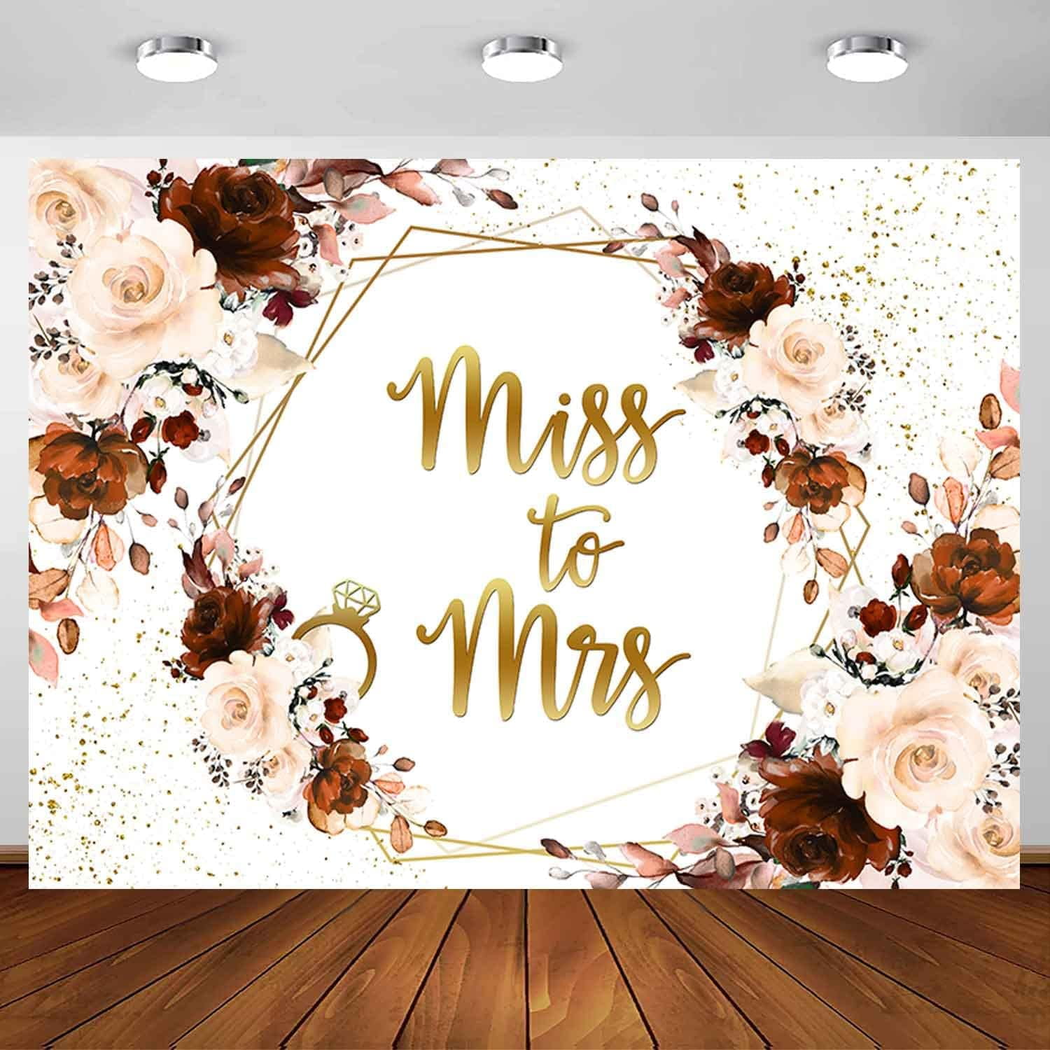 Miss to Mrs Bridal Shower Backdrop Burnt Orange Flowers Bride to Be ...
