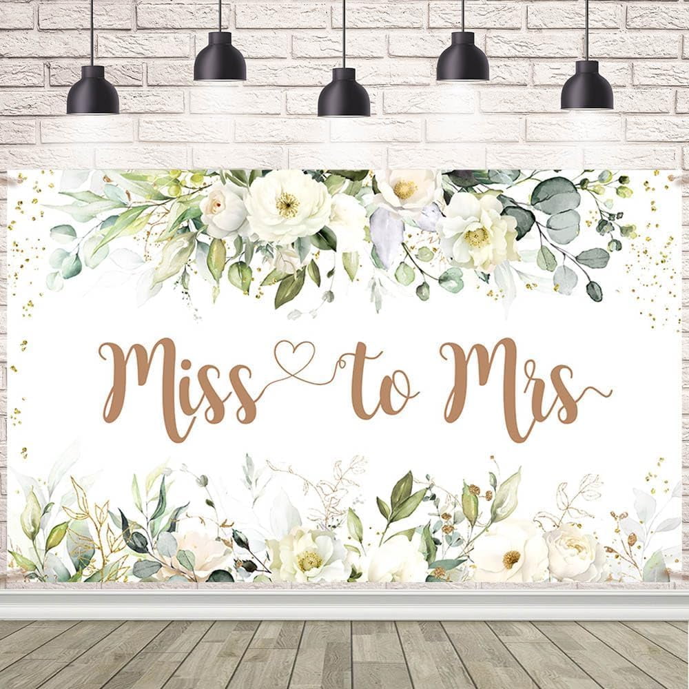 Miss to Mrs Floral Backdrop Bridal Shower White Rose Flower Eucalyptus ...