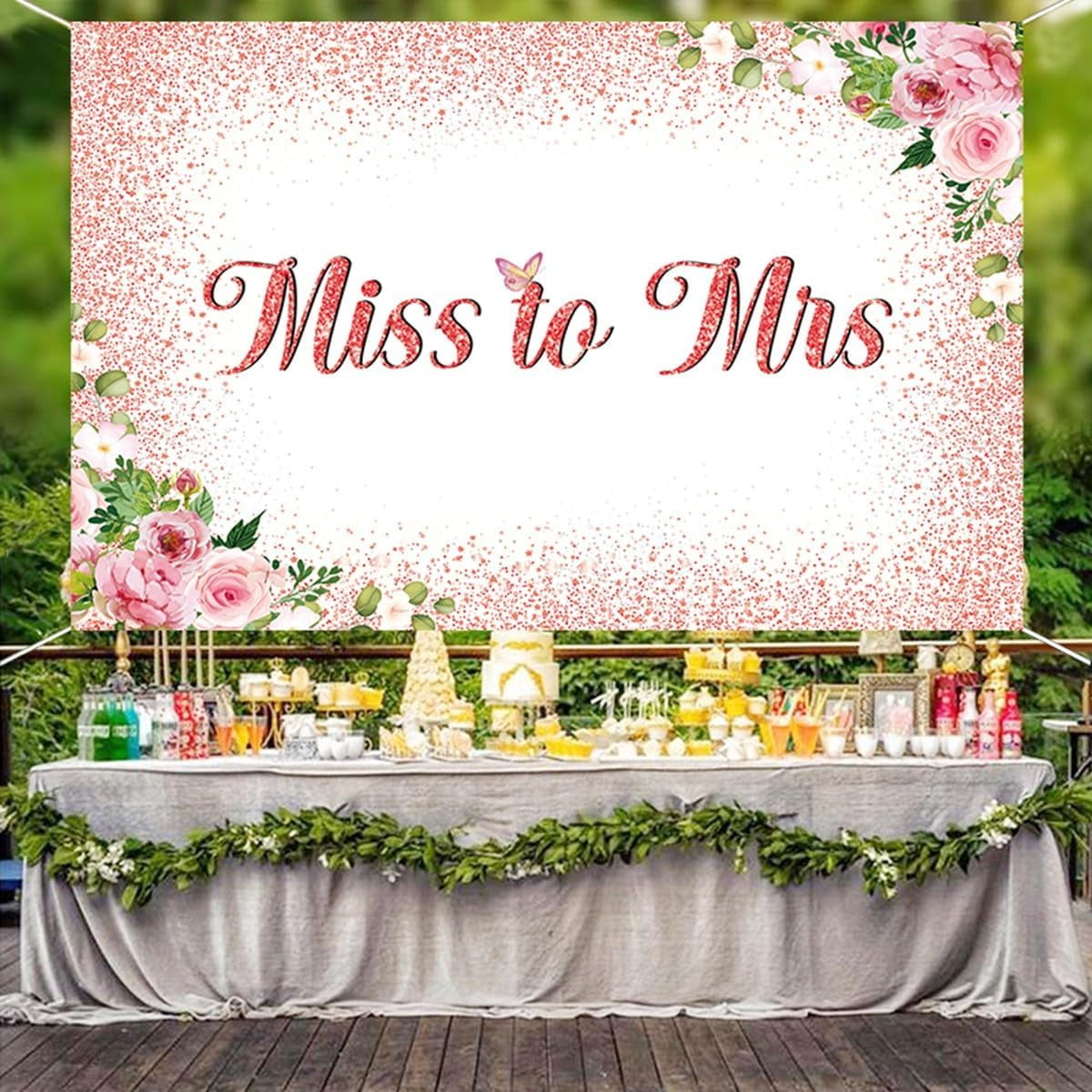 Miss to Mrs Wedding Backdrop Banner, Floral Bridal Shower Backdrop ...
