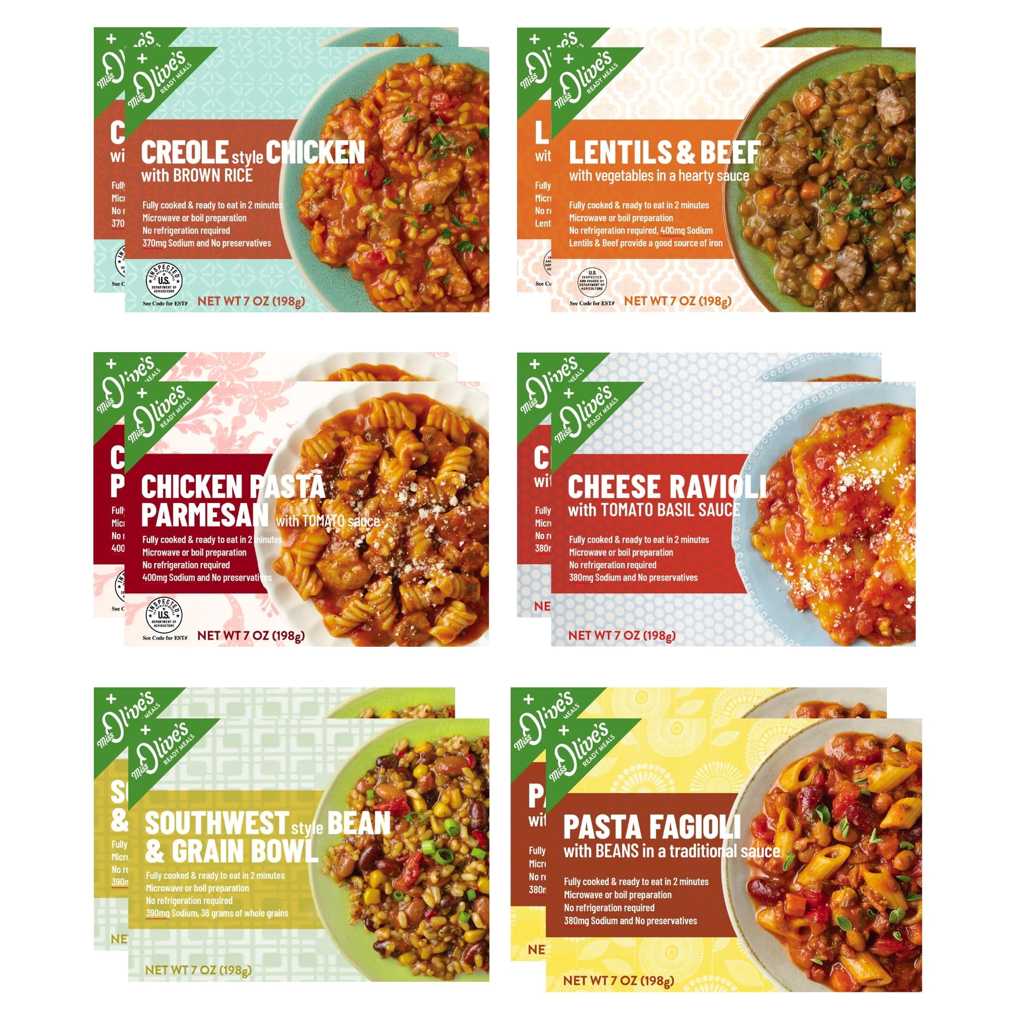 MISS OLIVE'S, Ready Meals, 12 Pack Variety, Microwavable, Low Sodium ...
