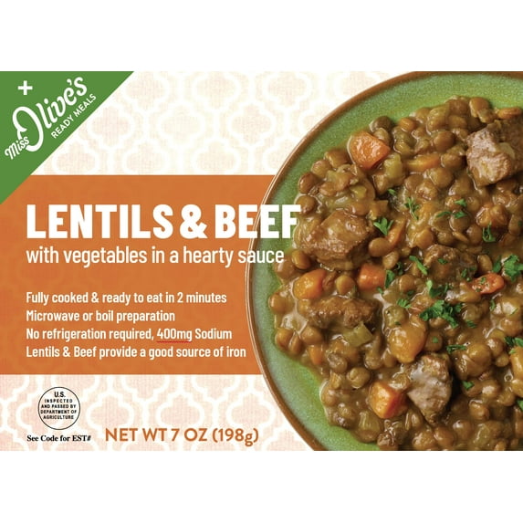 Miss Olives Lentil & Beef with Vegetables in Heavy Sauce Microwavable ...