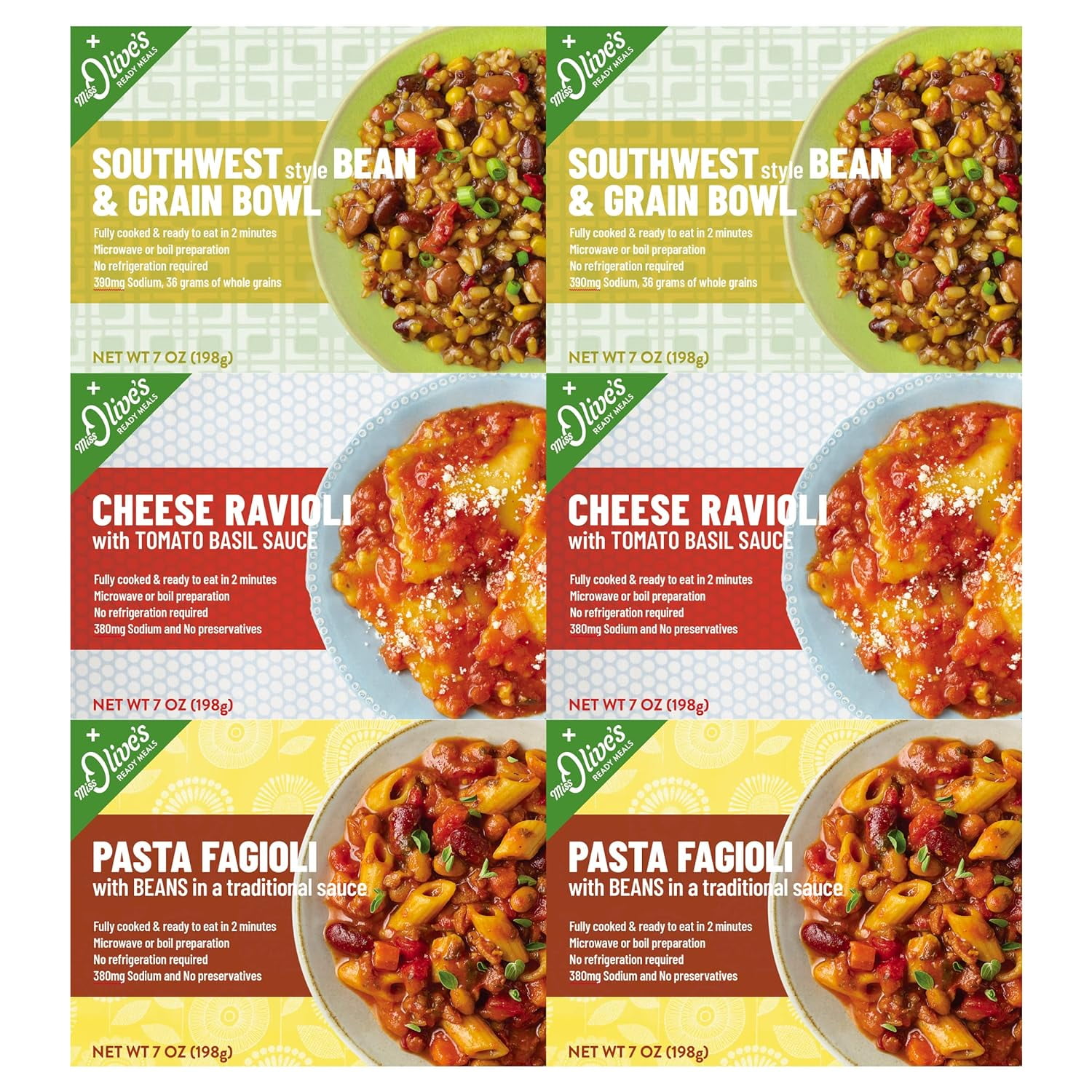 Miss Olives Vegetarian Ready to Eat Meals (Bundle of 6: 2 of Each Item ...