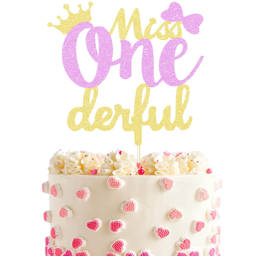 Miss Onederful Cake Topper, Pink and Gold 1st Birthday Cake DÃ©cor ...