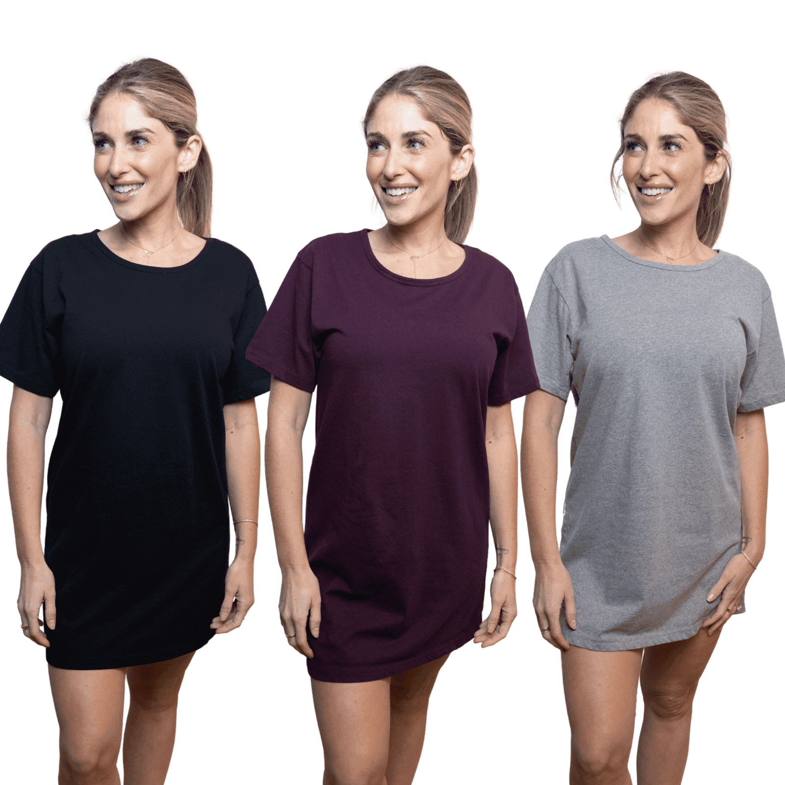 MISS POPULAR Women Sleep Shirt, 3 Pack Cotton Nightgown, Short Sleeve ...