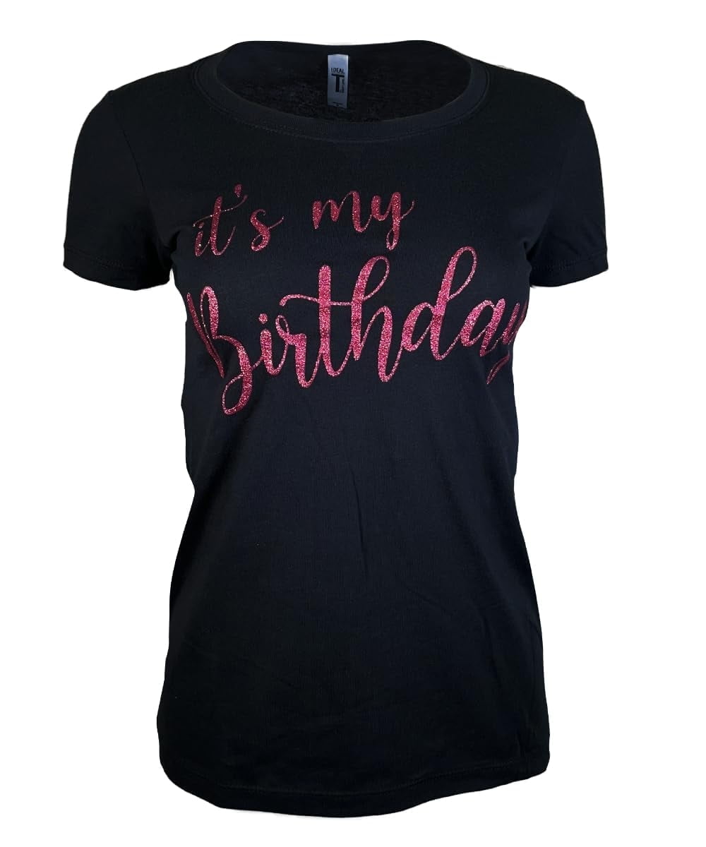 Miss Popular Birthday T-Shirt for Women with Chest Print| Glitter ...