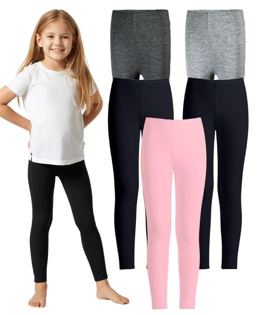MISS POPULAR 5-Pack Girls Leggings, 4-16, Soft Cotton Spandex, Elastic ...