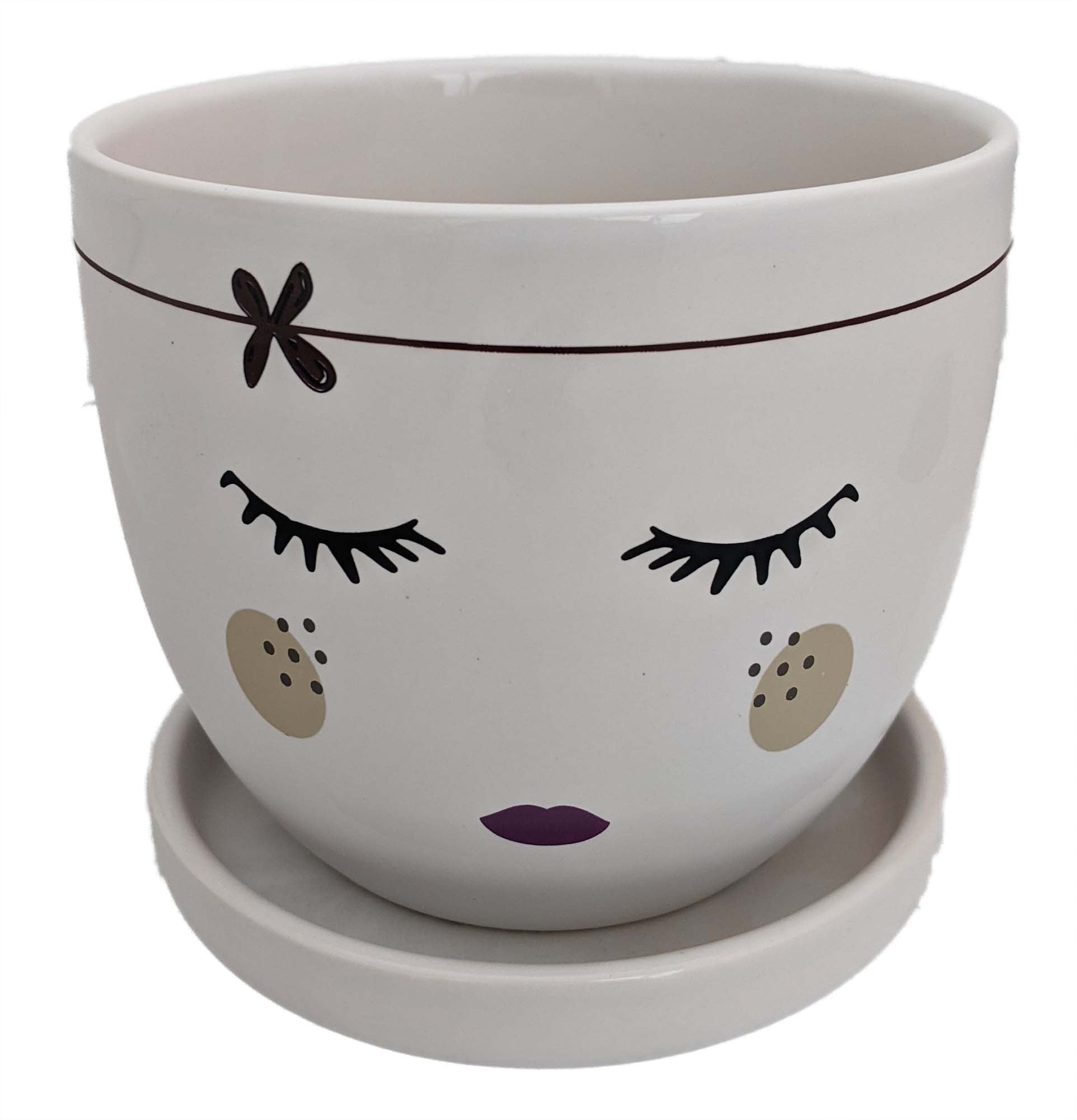 Miss Priss Ceramic Face Pot with Attached Saucer - Freckles - 5" x 4.25 ...