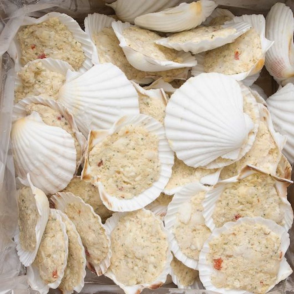 Miss Sallys Frozen St Jacques Toast Food, Raw Appetizer Scallop with ...