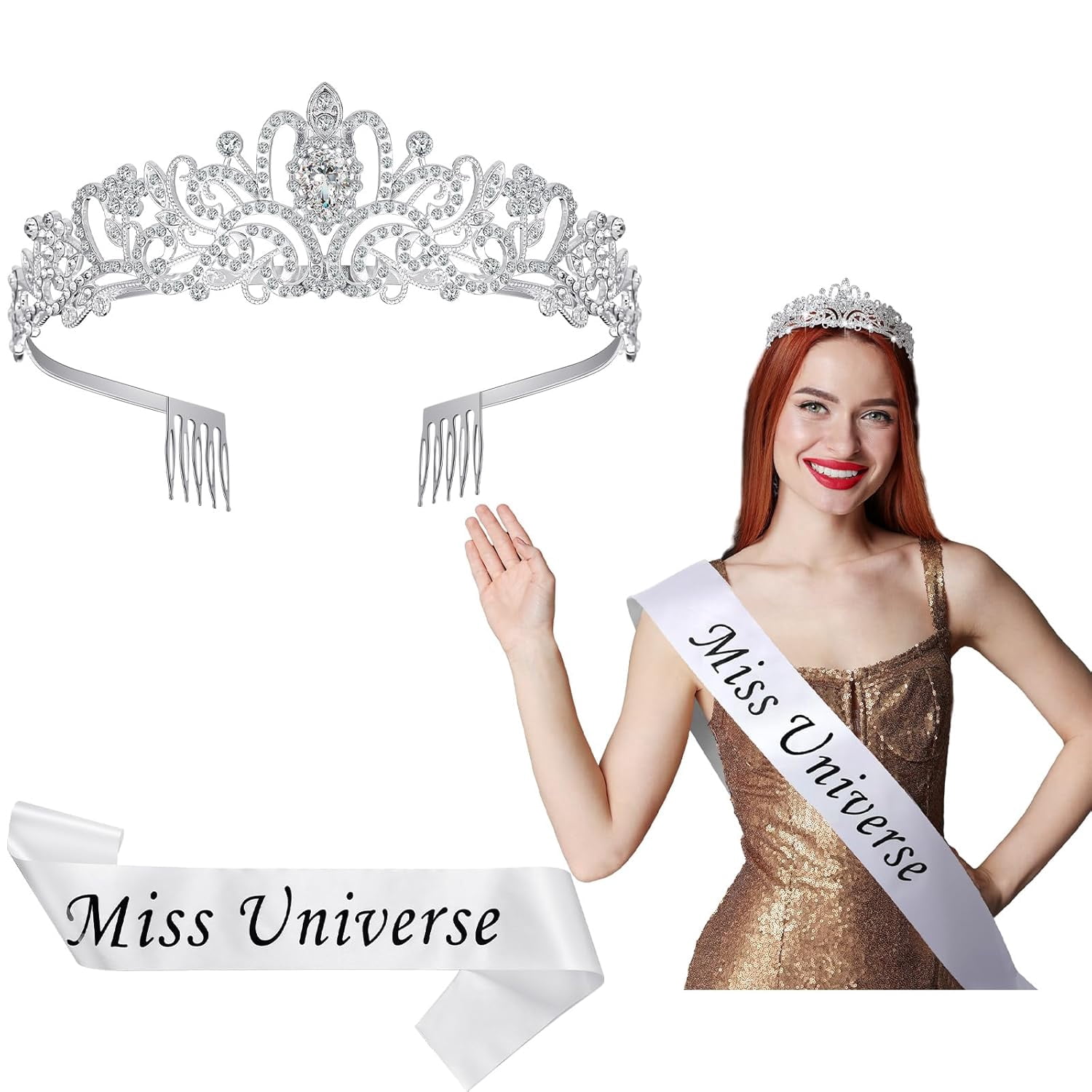 Miss Universe Halloween Cross Body Pageant Sash and Silver Crystal ...