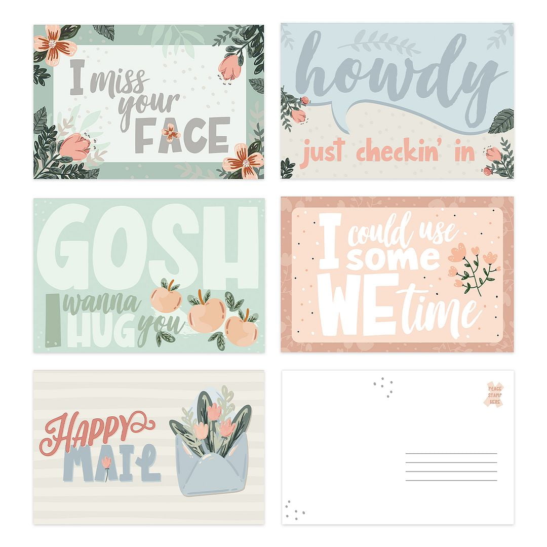 Miss You Encouraging Postcards / Set Of 25 Full Color 6" x 4" Postcards ...