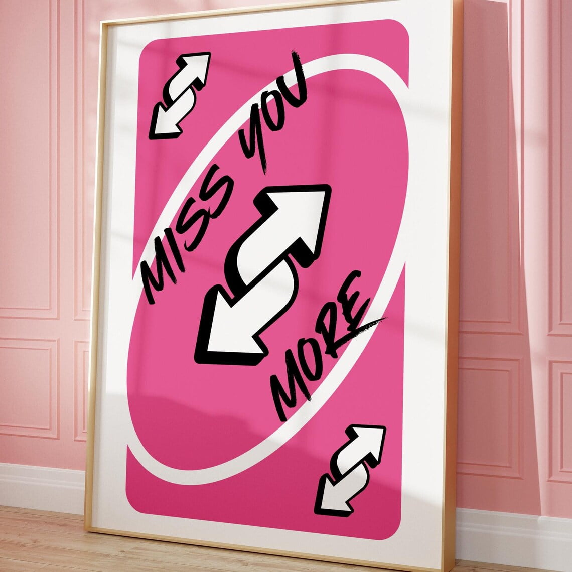 Miss You More Print, Pink Preppy Wall Art, Uno Playing Card Poster ...