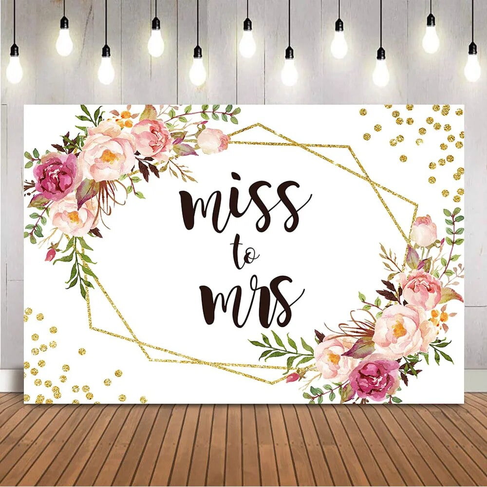 Miss or Mrs Wedding Backdrop for Bridal Shower Decorations Pink Flowers ...