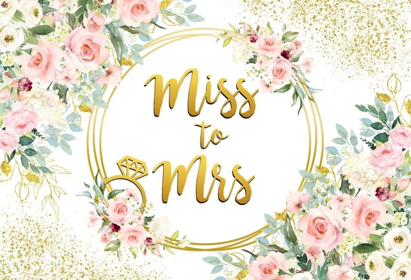 Miss to Mrs Backdrop Pink Floral Gold Dots Ring Bridal Shower Bride to ...