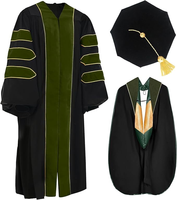 Misscom Unisex Deluxe Doctoral Graduation Gown Tam Hood with Gold ...