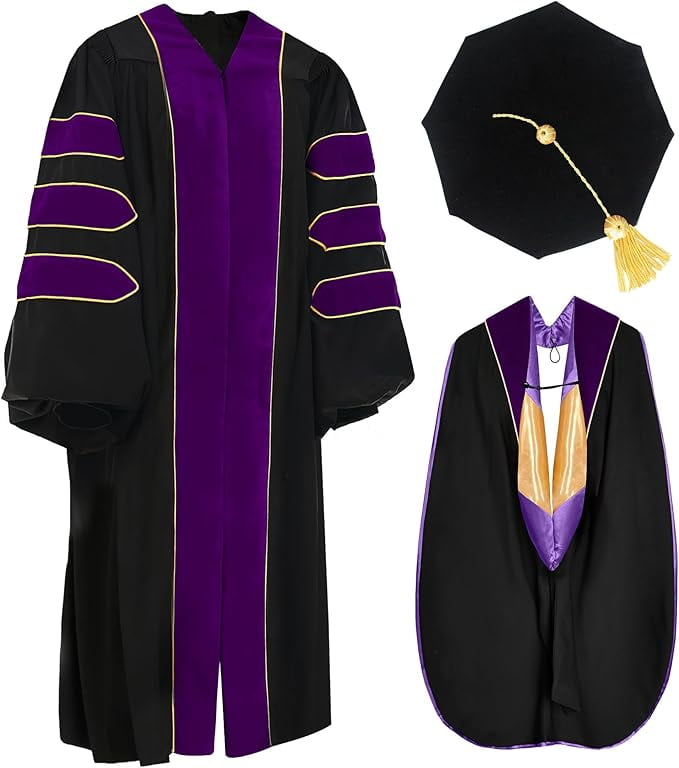 Misscom Unisex Deluxe Doctoral Graduation Gown Tam Hood with Gold ...
