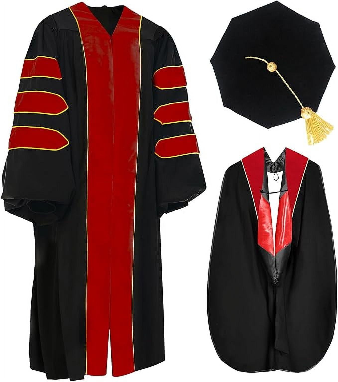 Misscom Unisex Deluxe Doctoral Graduation Gown Tam Hood with Gold ...