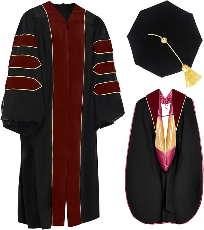 Misscom Unisex Deluxe Doctoral Graduation Gown Tam Hood with Gold ...