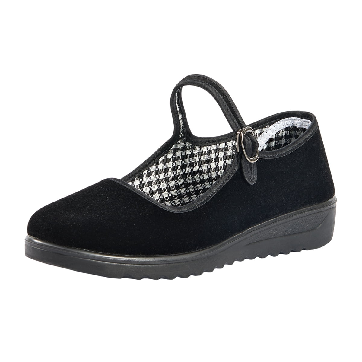 Missfiona Women's Black Velvet Mary Jane Flats, Dressy Casual Work ...