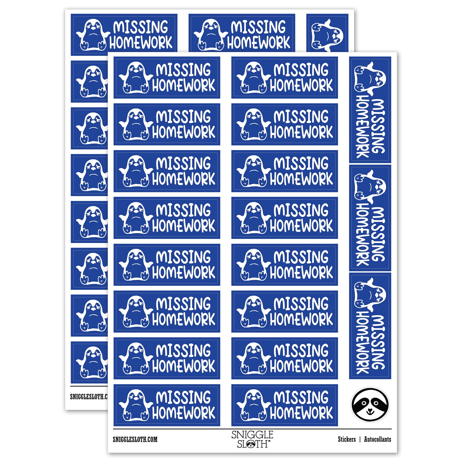 Missing Homework Penguin Teacher Student School Sticker Set - Dark Blue ...
