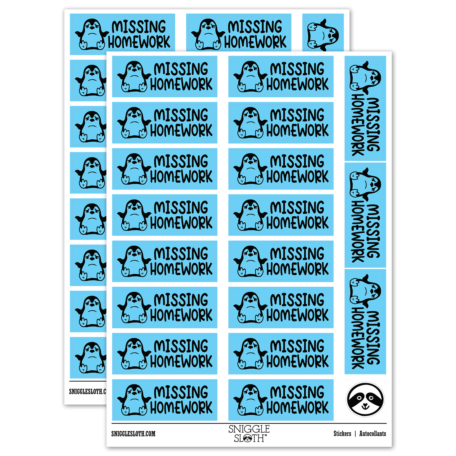 Missing Homework Penguin Teacher Student School Sticker Set - Light ...