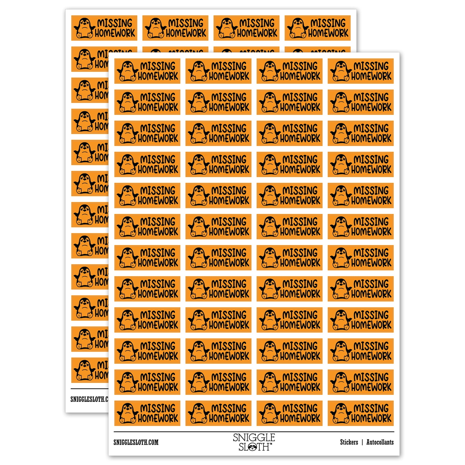 Missing Homework Penguin Teacher Student School Sticker Set - Orange ...