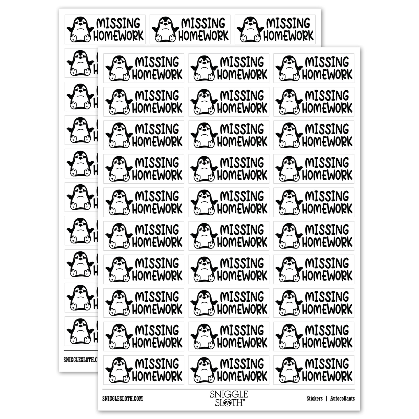 Missing Homework Penguin Teacher Student School Sticker Set - White ...