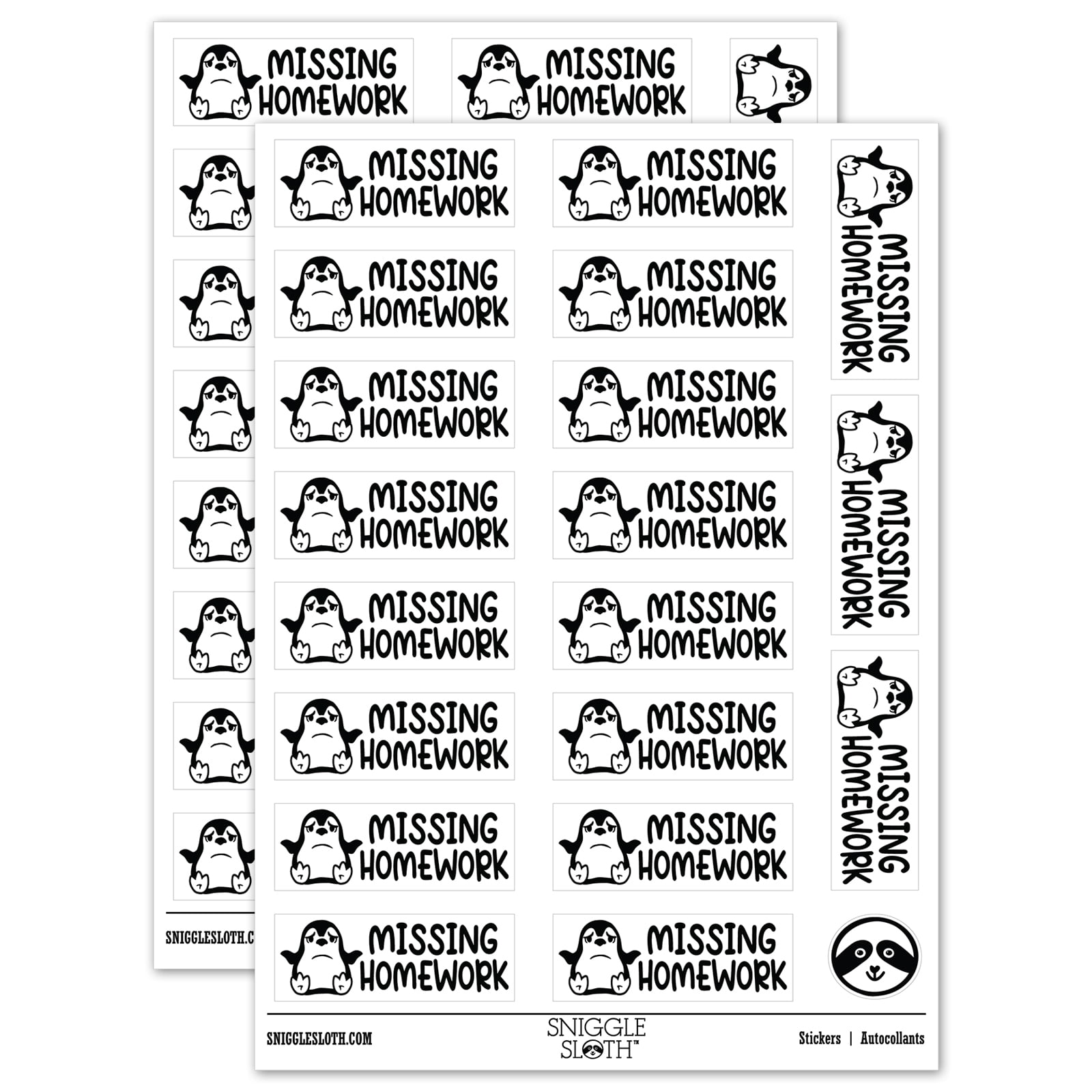 Missing Homework Penguin Teacher Student School Sticker Set - White ...