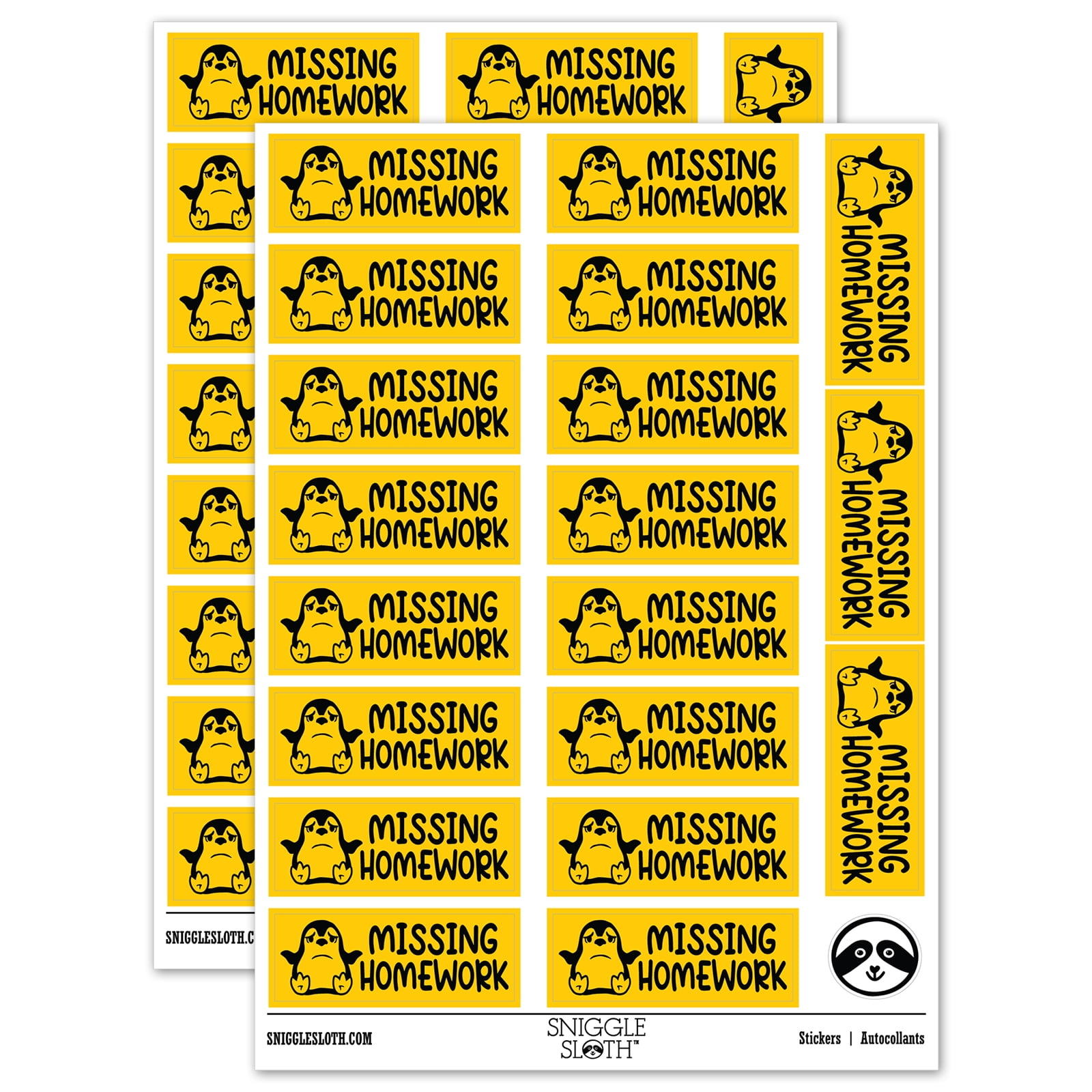Missing Homework Penguin Teacher Student School Sticker Set - Yellow ...