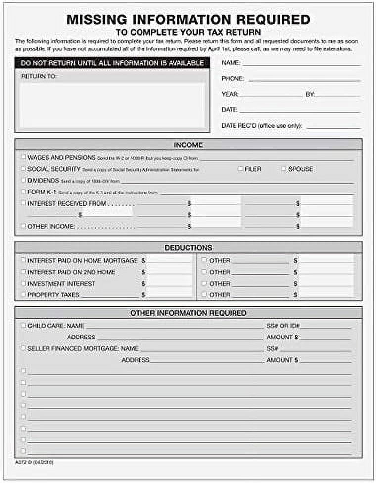 Missing Information Form with Checklists, 50/Pk - Walmart.com