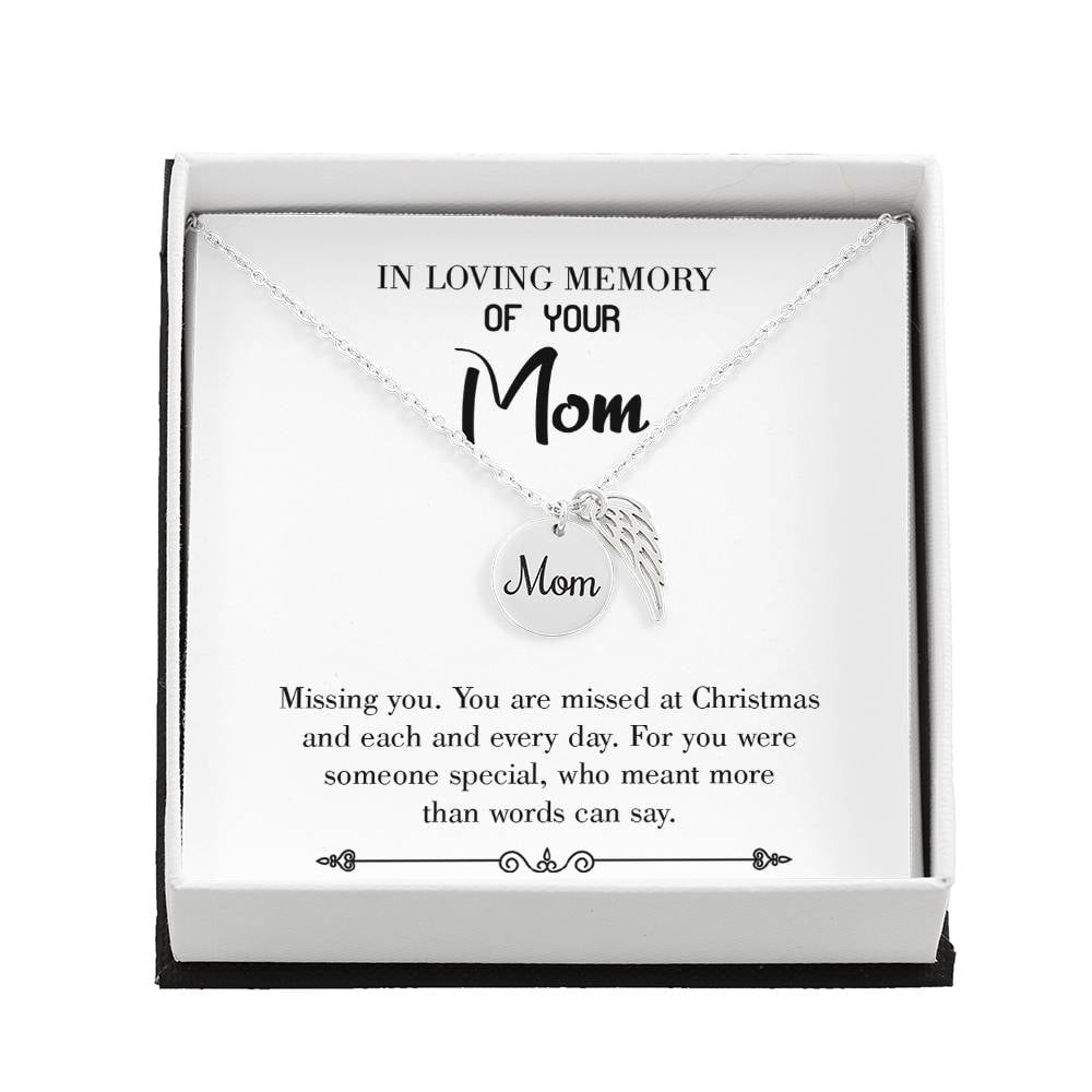 Missing You White Mom Remembrance Necklace Angel Wing Charm, Stainless ...