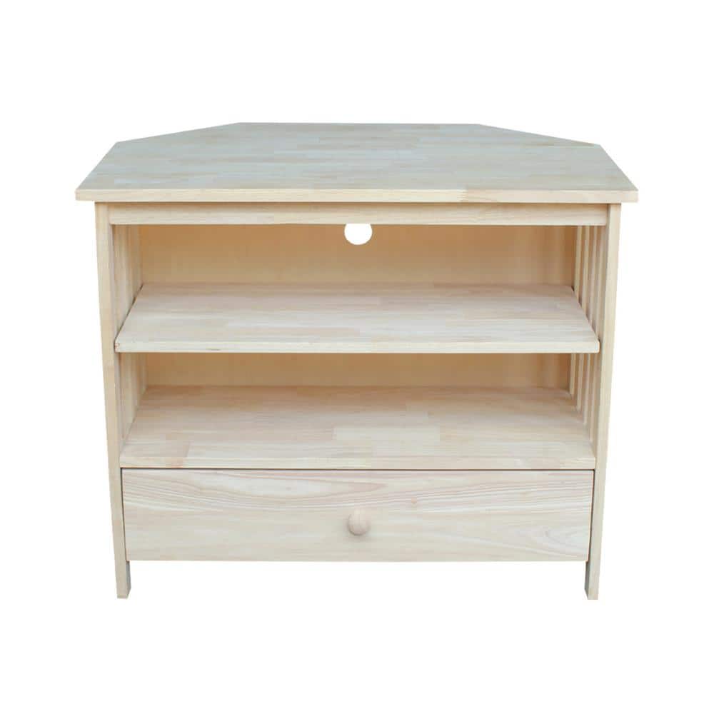 Mission 35 in. Unfinished Wood Corner TV Stand with 1 Drawer Fits TVs ...